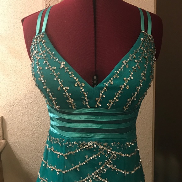 Dresses | Full Length Turquoiseteal Sequin Prom Dress | Poshmark