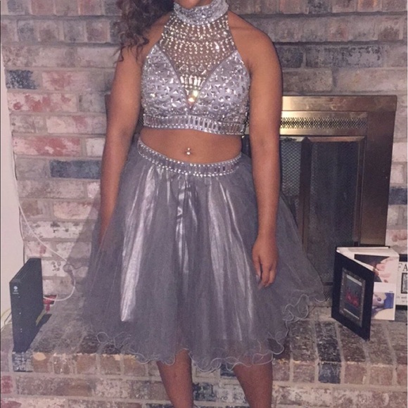 Dresses | Silver Bejeweled 2 Piece Dress | Poshmark