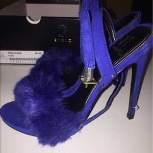 Shoes | Princessa Royal Blue Fur Heel | Poshmark