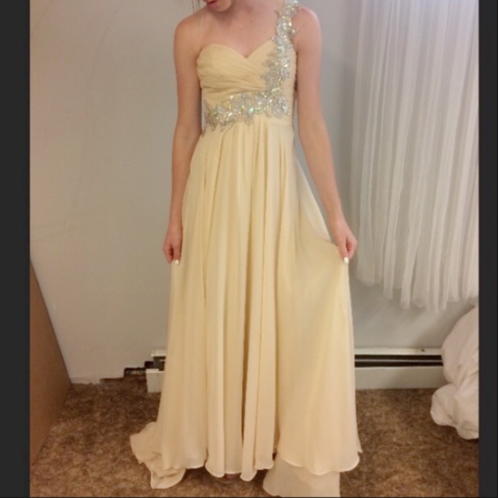 Jeweled Champagne Prom Dress - Gem