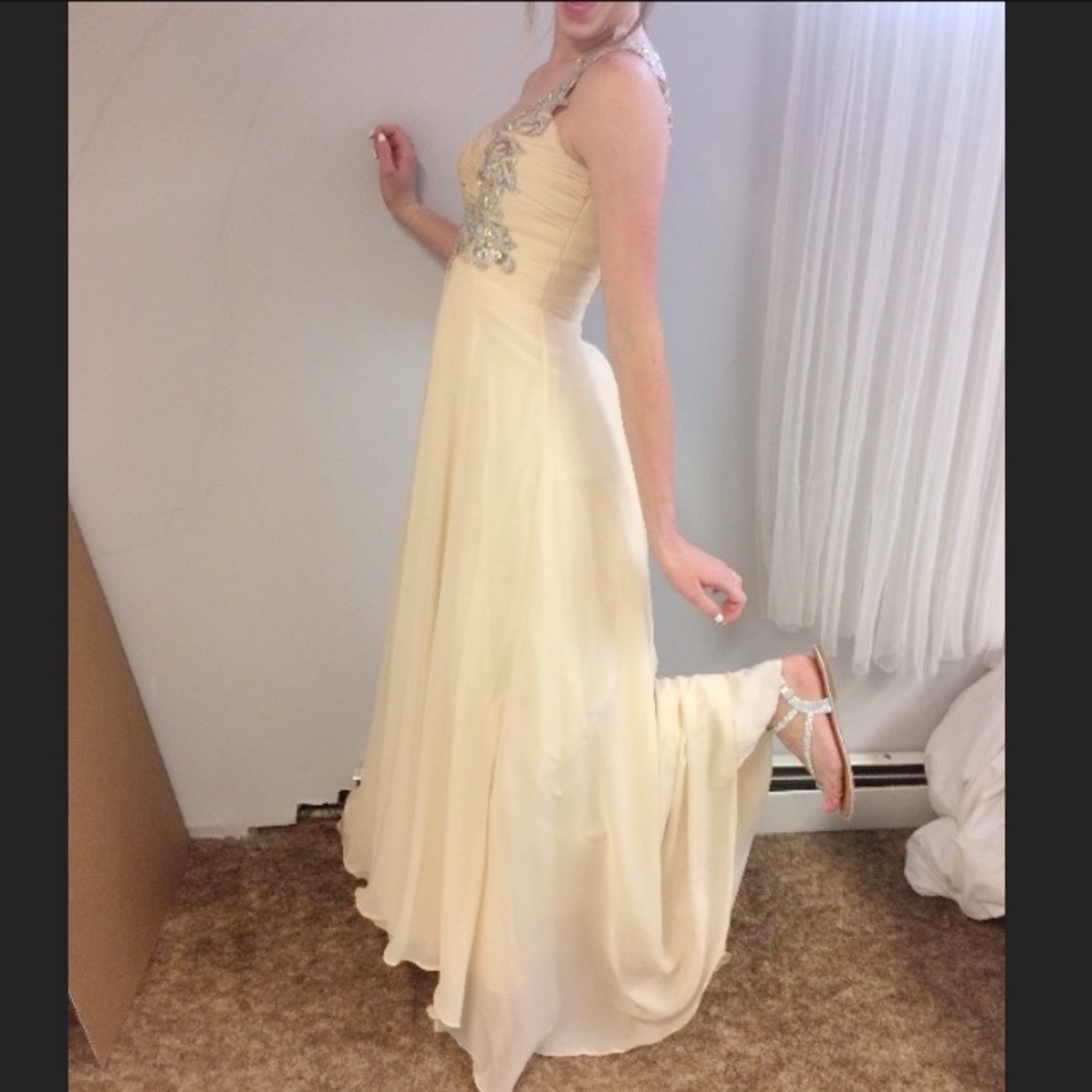 Jeweled Champagne Prom Dress - Gem