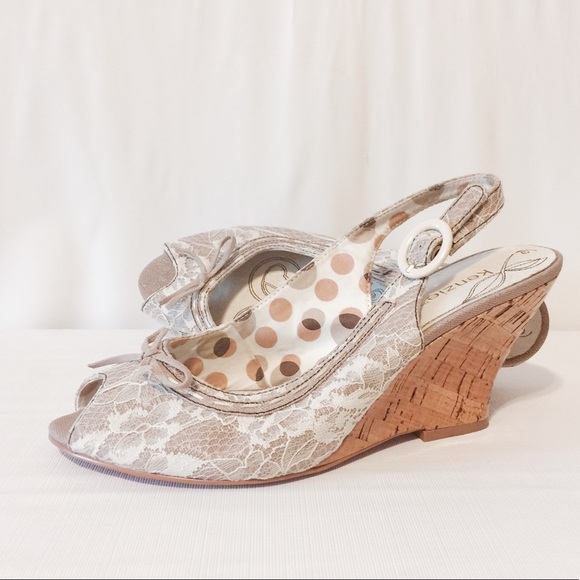 kenzie | Shoes | Kenzio Cream Lace Wedges | Poshmark
