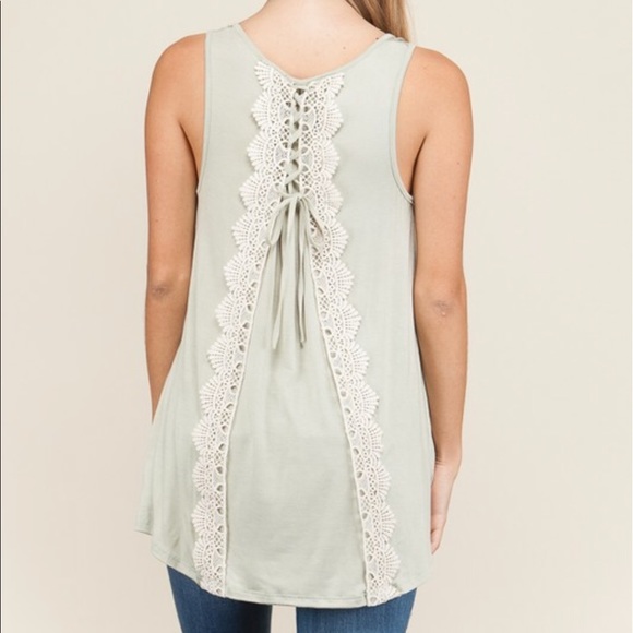 Boutique | Tops | Sage Lace Up Back Loose Fit Tank | Poshmark