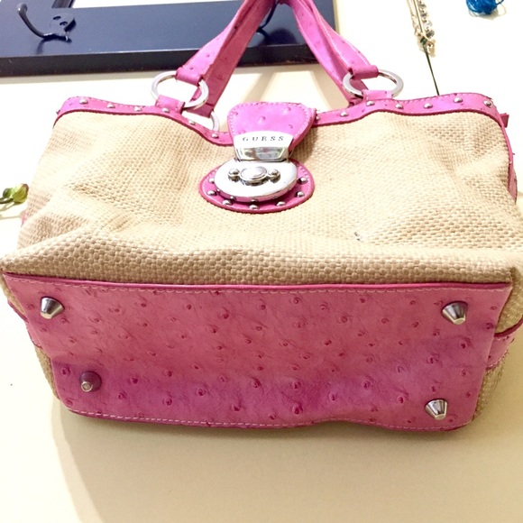 Guess | Bags | Guess Straw Pink Bag Worn Once Many Compartments Inside ...