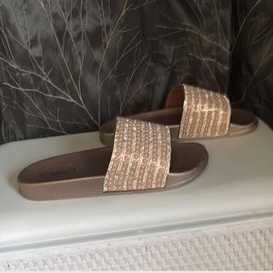 Shoes | Newrose Gold Slides Beaded Pink | Poshmark