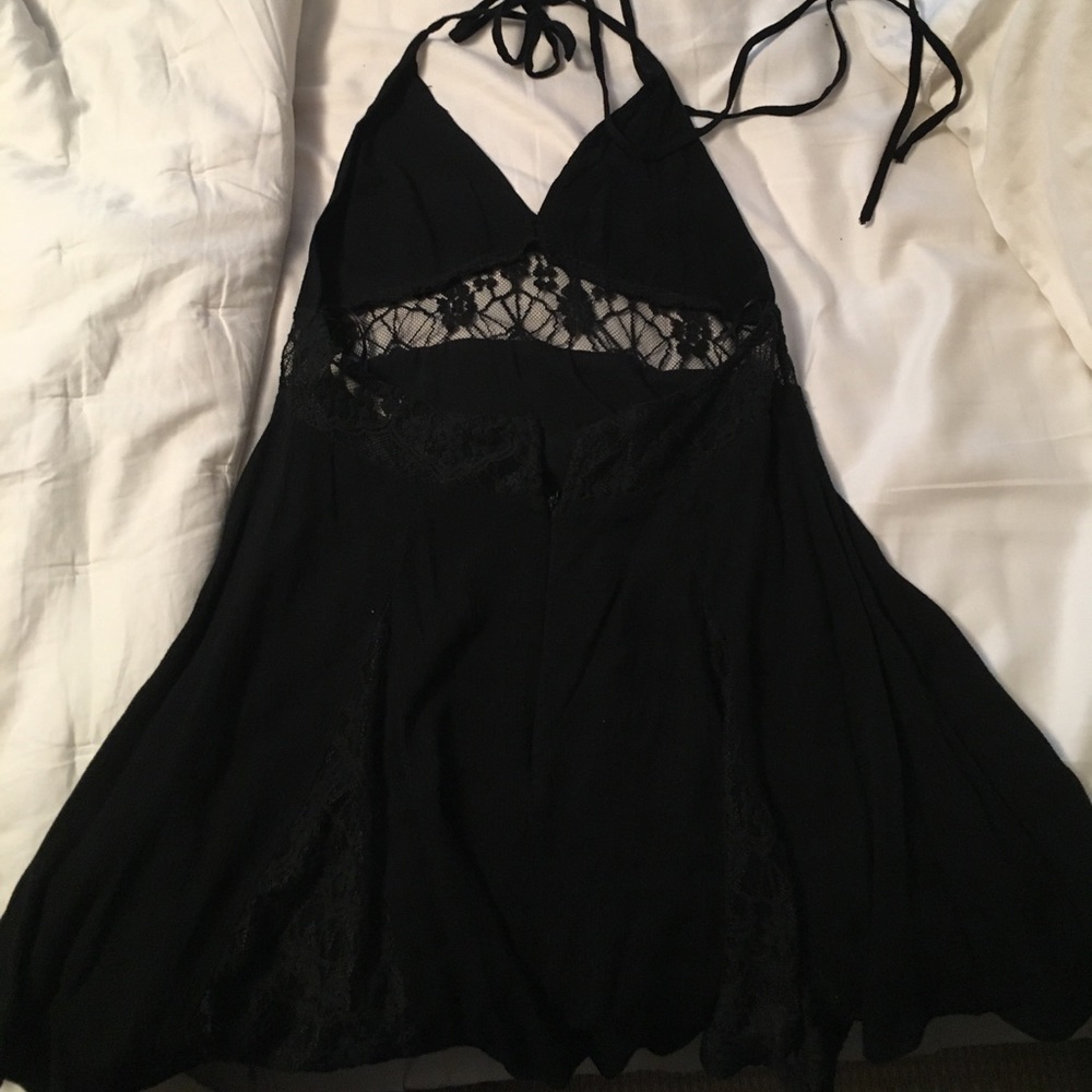Cute Black Lace Open Back Minidress - Gem