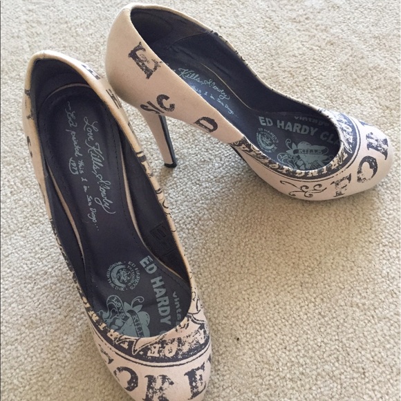 Ed Hardy | Shoes | Ed Hardy Mato Beige Pumps | Poshmark