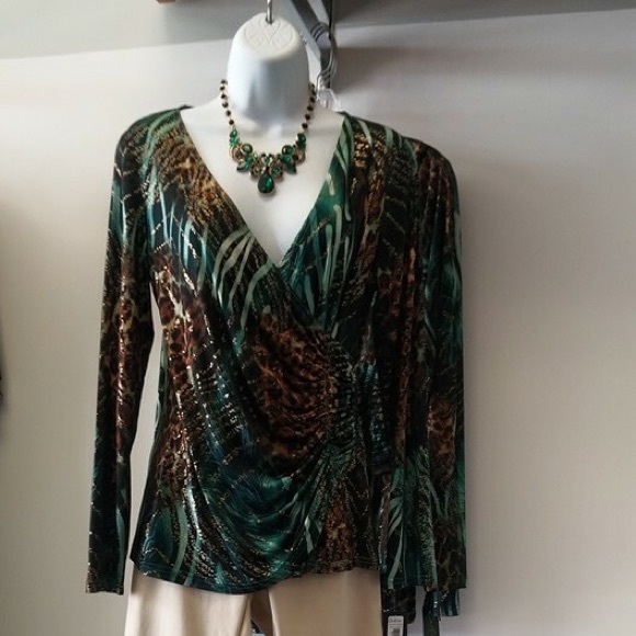 Cartise | Tops | Xl Cartise Top Ls Teal Brown | Poshmark