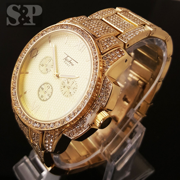 Accessories | Mens Gold Tone Iced Out Rapper Bling Luxury Watch | Poshmark