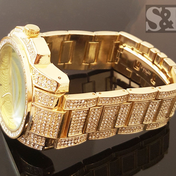 Accessories | Mens Gold Tone Iced Out Rapper Bling Luxury Watch | Poshmark
