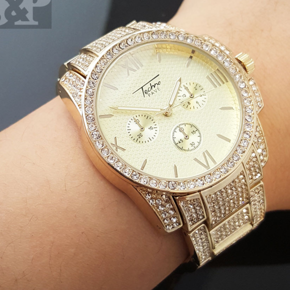 Accessories | Mens Gold Tone Iced Out Rapper Bling Luxury Watch | Poshmark