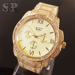 Accessories | Mens Gold Tone Iced Out Rapper Bling Luxury Watch | Poshmark