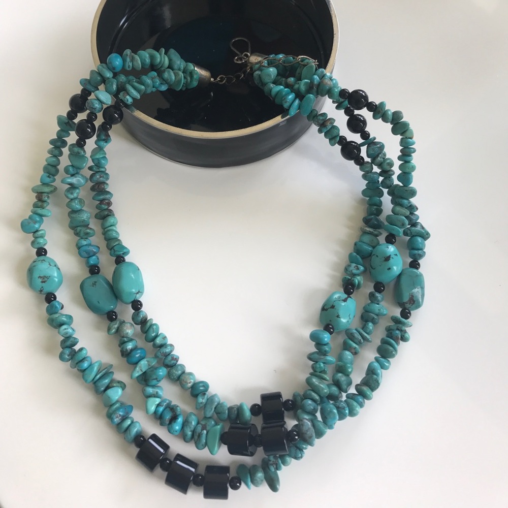 Jay King Turquoise Blk Agate Multi-Strand Dtr .925 - Gem