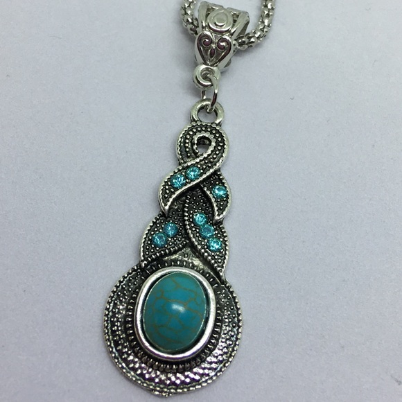 Jewelry | Silver Turquoise Rhinestone Necklaceearrings | Poshmark