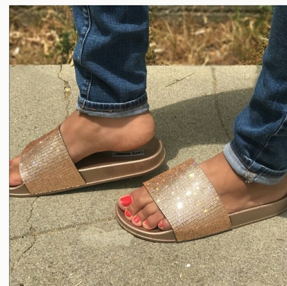 Shoes | Rose Gold Sparkle Slides | Poshmark