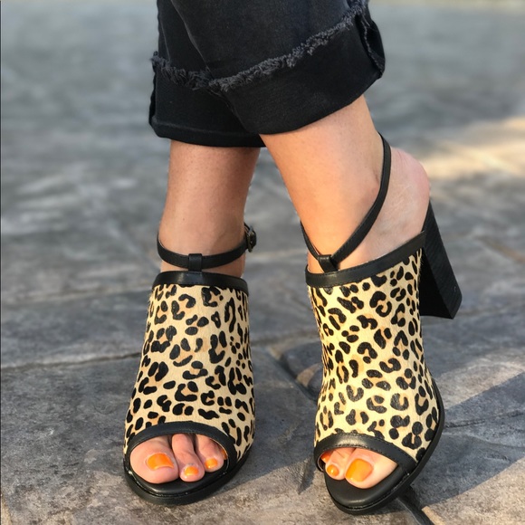 Urban Outfitters | Shoes | Leopard Print Peep Toe Block Heel Sandals ...