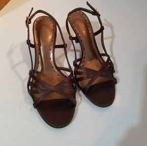 Michelle D | Shoes | Brown Strappy Satin Sandals | Poshmark