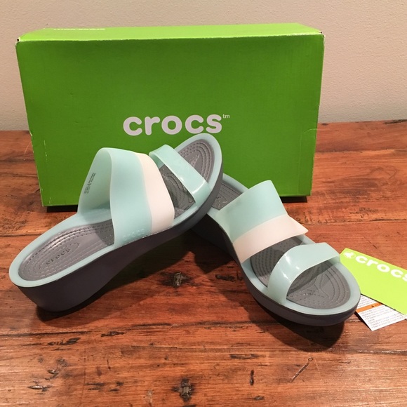 CROCS | Shoes | Brand New In Box Crocs Baby Bluecream 2heel Wow | Poshmark