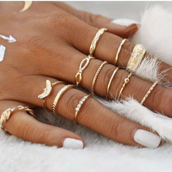 Jewelry | 12 Pc Boho Vintage Gold Style Ring Set | Poshmark