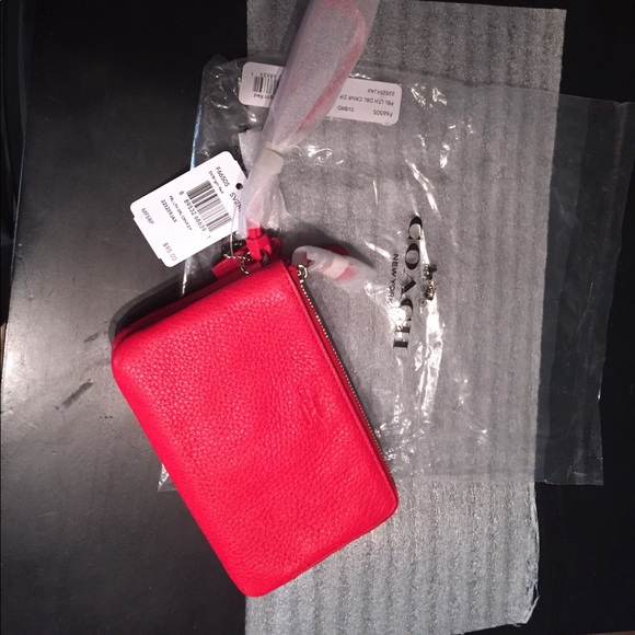 Coach | Bags | Coach Pebble Leather Hot Red Double Zip Clutch | Poshmark
