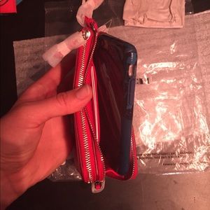 Coach | Bags | Coach Pebble Leather Hot Red Double Zip Clutch | Poshmark