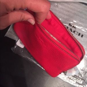 Coach | Bags | Coach Pebble Leather Hot Red Double Zip Clutch | Poshmark