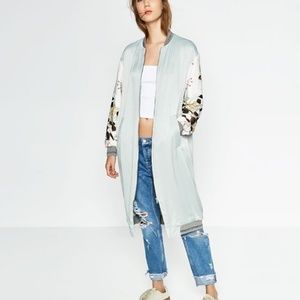 Zara | Jackets & Coats | Zara Nwt Blue Floral Long Bomber Jacket | Poshmark