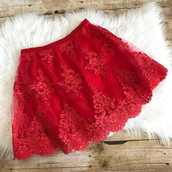 a. drea | Dresses | Adrea 2 Pcs Red Lace Cropped Top And Skirt Dress ...