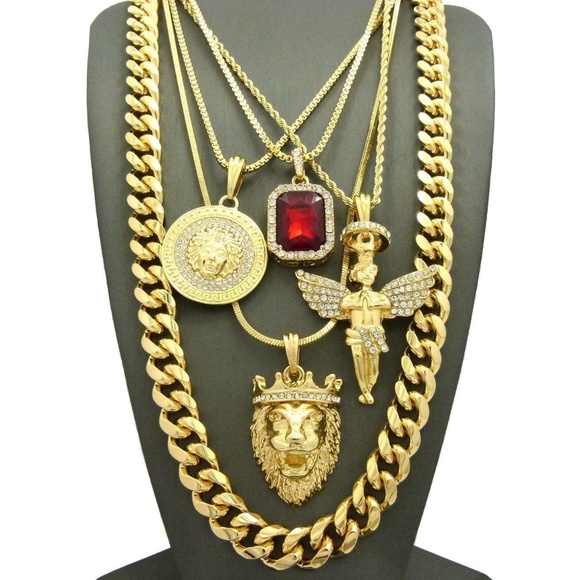 Accessories | Iced Out King Lion Angel Medallion Red Pendant Set | Poshmark