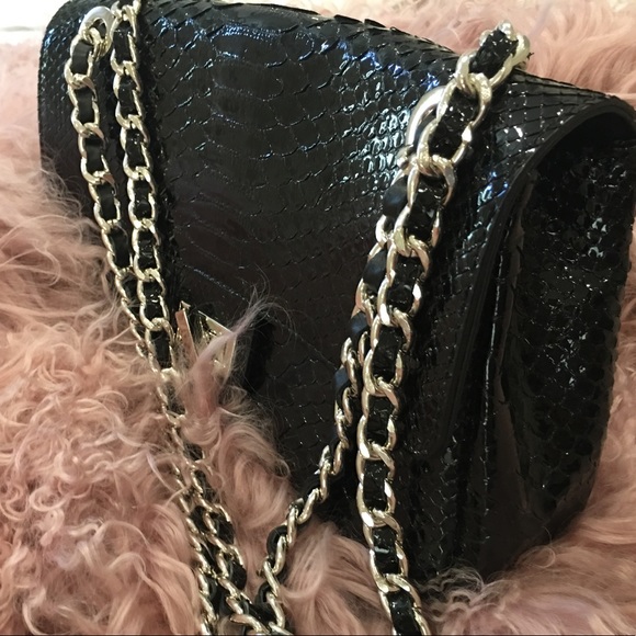 Bags | Italian Made Black Python Leather Handbag | Poshmark