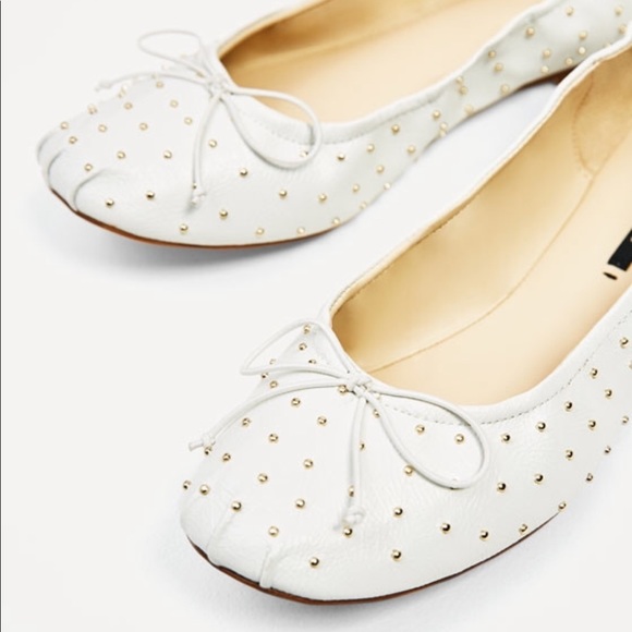 Zara | Shoes | Zara White Ballerina Flats With Gold Studs | Poshmark