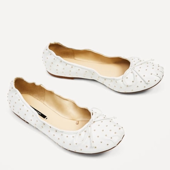 Zara | Shoes | Zara White Ballerina Flats With Gold Studs | Poshmark