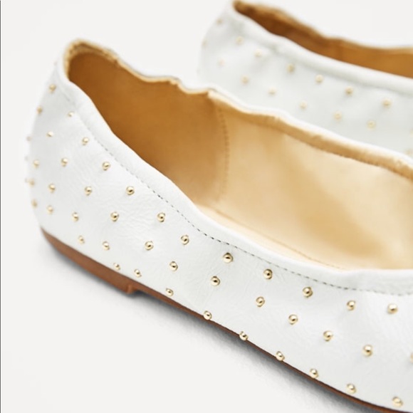 Zara | Shoes | Zara White Ballerina Flats With Gold Studs | Poshmark