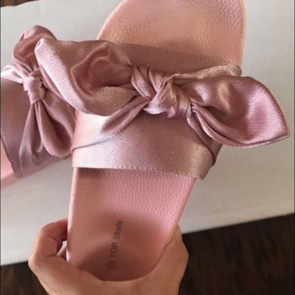 Shoes | Blush Pink Bow Slides | Poshmark