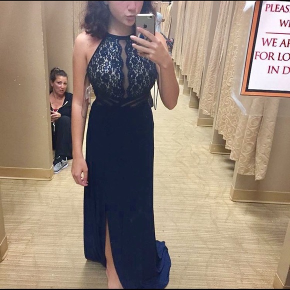 Morgan & Co. | Dresses | Navy Blue Lace Prom Dress | Poshmark