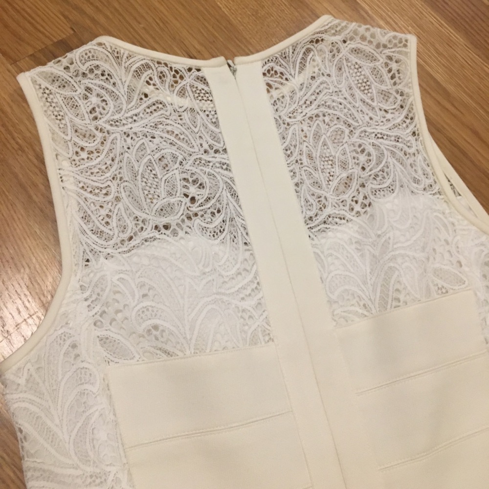 Cache White Dress With Lace Detail - Gem