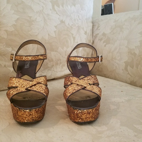 Michael Kors | Shoes | Michael Kors Gold Glitter Platform Shoes | Poshmark