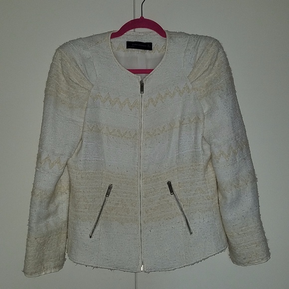 Zara | Jackets & Coats | Zara Ivory Boucle Tweed Jacket | Poshmark