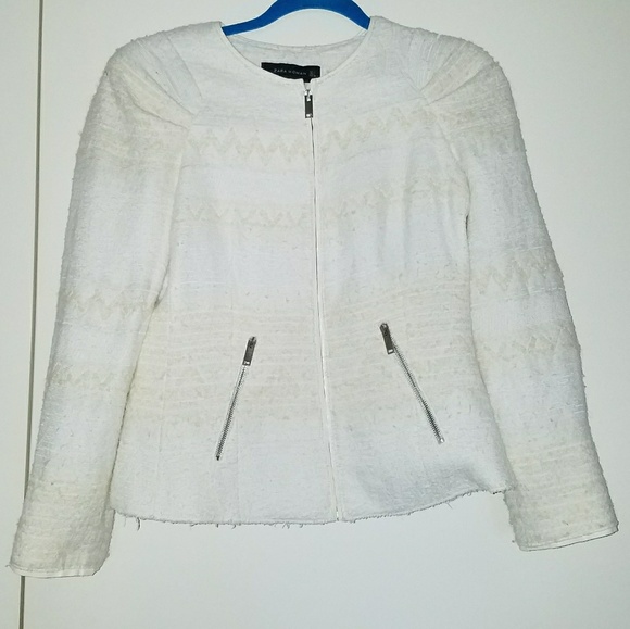 Zara | Jackets & Coats | Zara Ivory Boucle Tweed Jacket | Poshmark