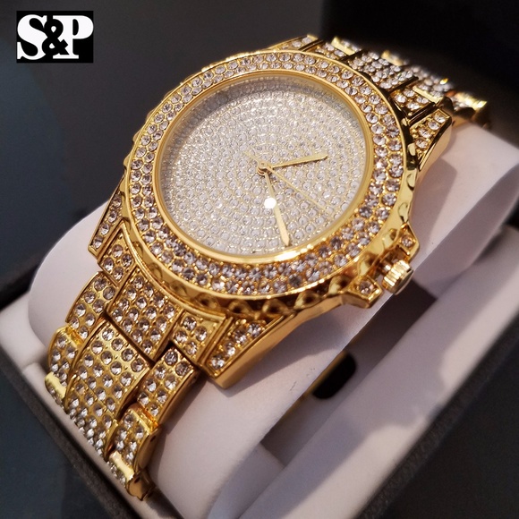 Accessories | Mens Luxury Gold Plated Bling Lab Diamond Watch | Poshmark