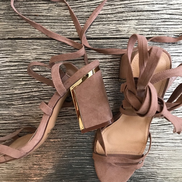 Shoes | Heel Lace Up Mauve Gold Backing | Poshmark