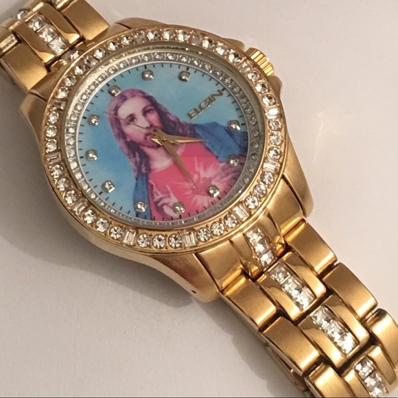 Elgin | Accessories | Mens Elgin Gold Plated Holy Jesus Face Watch ...