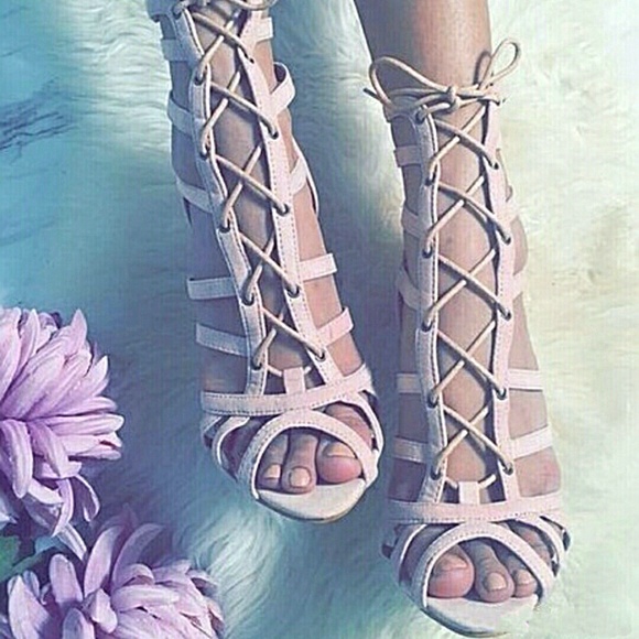 Shoes | Blush Pink Bandage Cage High Heel Sandals | Poshmark