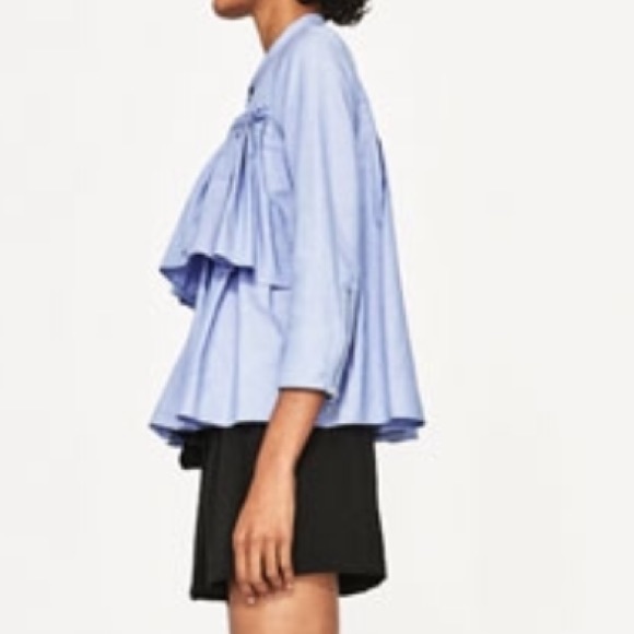 Zara | Jackets & Coats | New Zara Blue Ruffled Jacket Size Xs | Poshmark