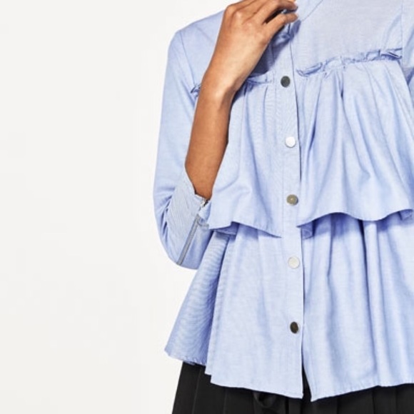 Zara | Jackets & Coats | New Zara Blue Ruffled Jacket Size Xs | Poshmark