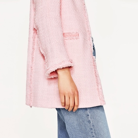 Zara | Jackets & Coats | New Zara Light Pink Textured Tweed Frock Coat ...