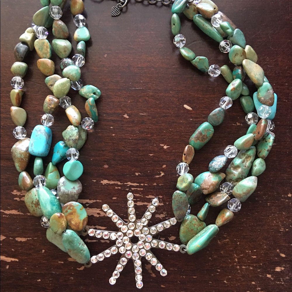 True Turquoise Stone - Rodeo Necklace - Rhinestone - Gem