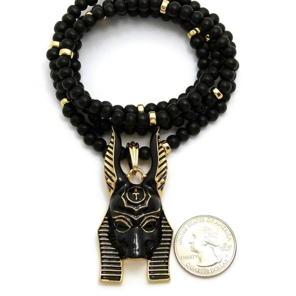 Accessories | Egyptian God Anubis Head Pendant Wooden Bead Chain | Poshmark