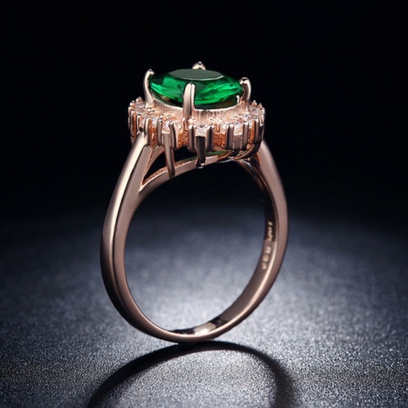 Jewelry | Rose Gold Green Emerald Ring | Poshmark