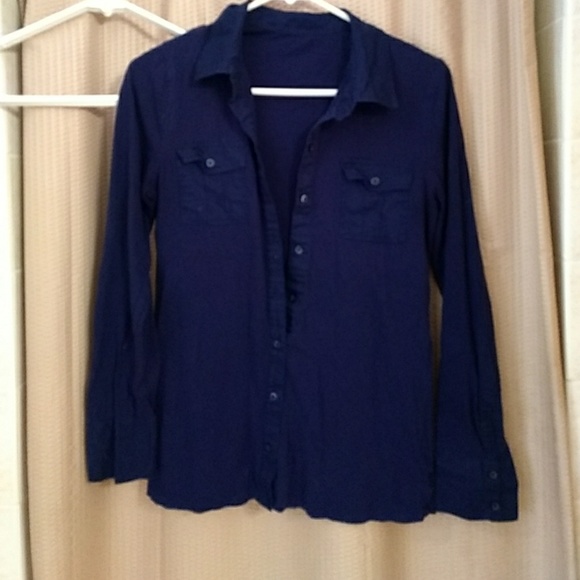 Tops | Navy Blue Button Up Long Sleeve Shirt | Poshmark